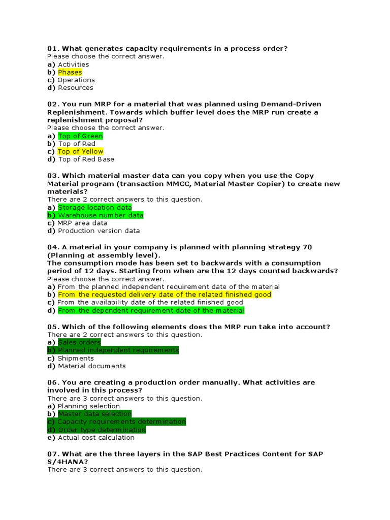 SAP Production Planning Quiz | PDF | Supply Chain Management | Supply Chain