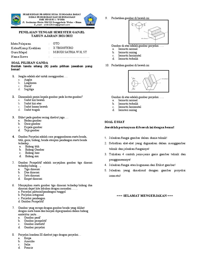 Soal Mid Gto Tbsm&Tkro PG Semester Ganjil Ta 2021-2022 | PDF