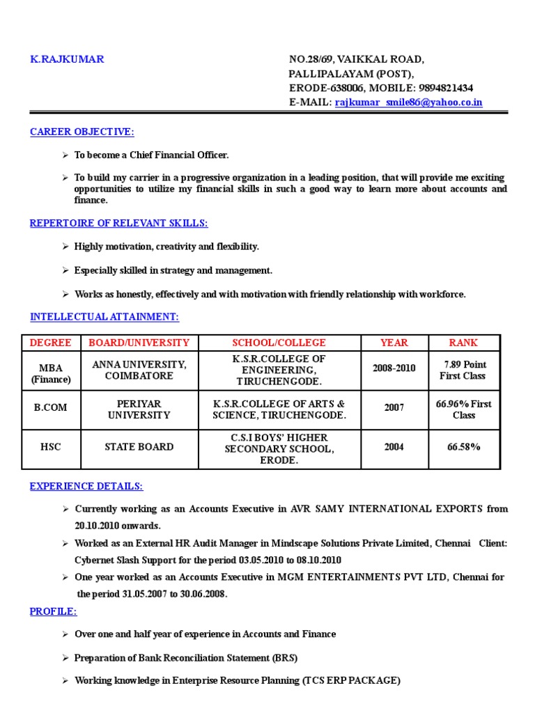 Rajkumar Resume | PDF | Accounting | Business