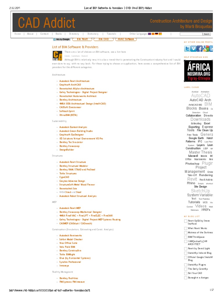 List of BIM Software & Providers - CAD (And BIM) Addict | PDF ...