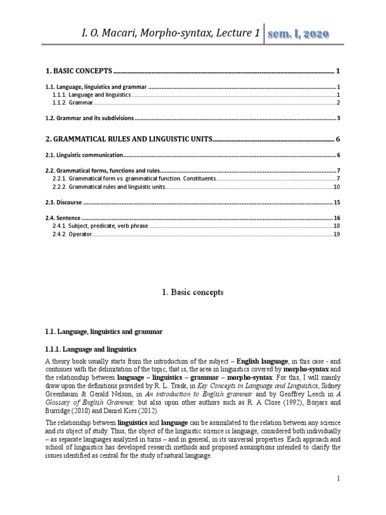 I. O. Macari, Morpho-Syntax, Lecture 1 | PDF | Adjective | Phrase