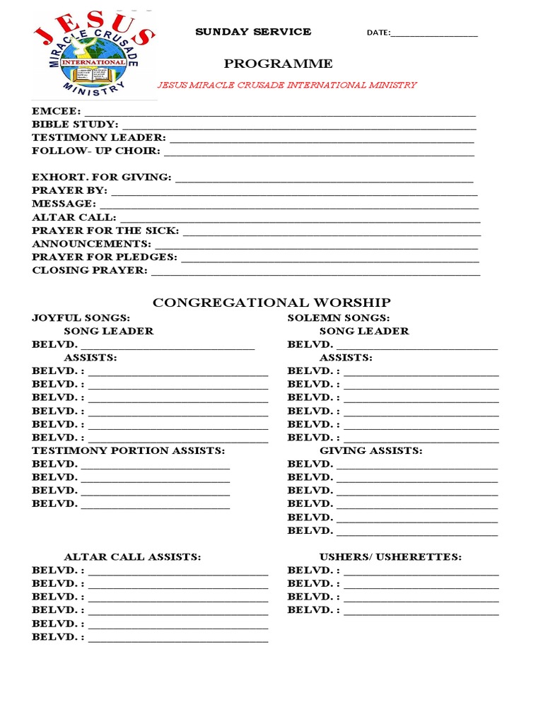 Sunday Service Program | PDF | Christian Denominational Families | Worship