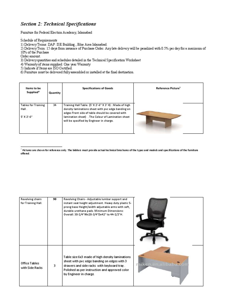 Furniture Specifcation | PDF | Chair | Specification (Technical Standard)