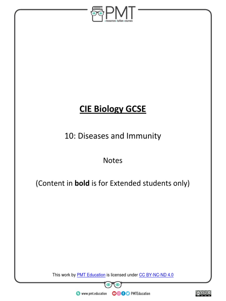 Summary Notes - Topic 10 Diseases and Immunity - CAIE Biology IGCSE ...