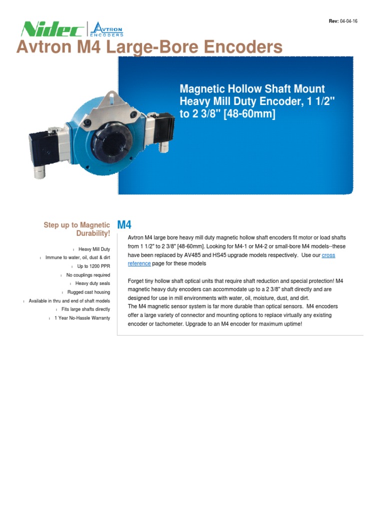 Avtron M4 Large-Bore Encoders: Magnetic Hollow Shaft Mount Heavy Mill ...