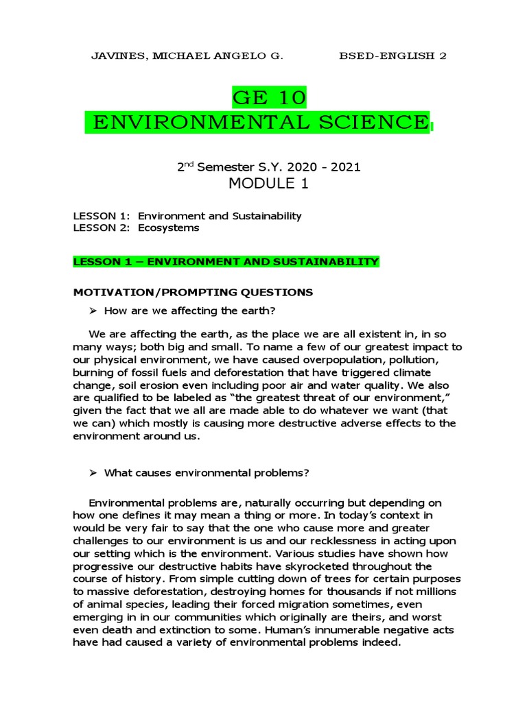 Answers Ge 10 Module 1 | PDF | Sustainability | Natural Environment
