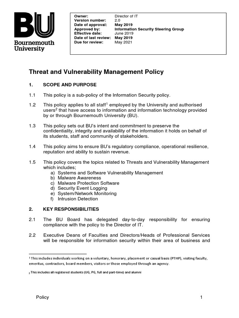 Threat and Vulnerability Management Policy | PDF | Malware | Antivirus ...