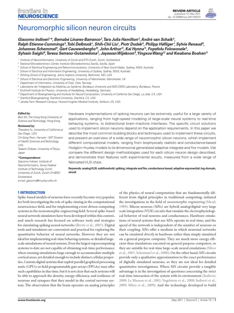 Neuromorphic Silicon Neuron Circuits: Mead, 1989 | PDF | Action ...