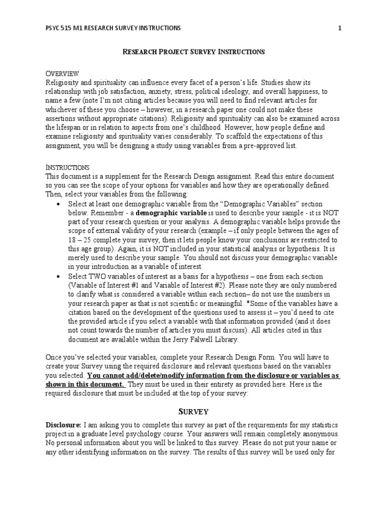 Research Project Survey Instructions | PDF | Race And Ethnicity In The ...
