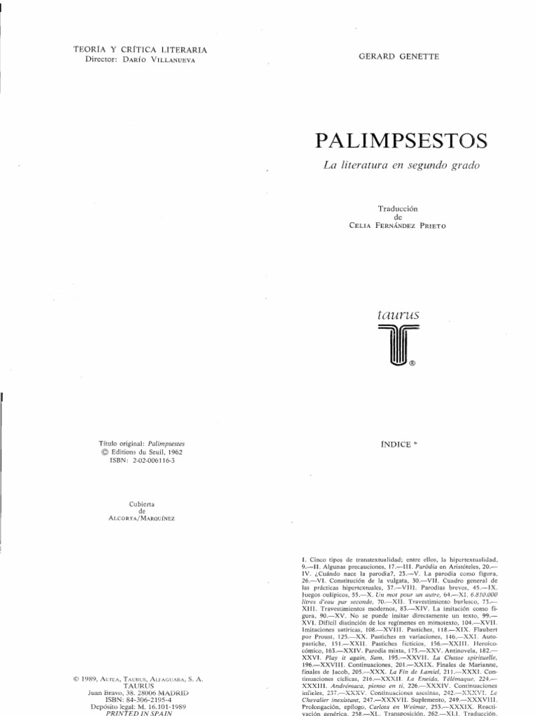 Genette, G. - Cinco Tipos de Transtextualidad | PDF | Intertextualidad