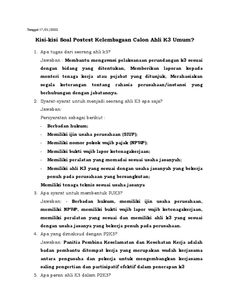 Kisi-kisi Ujian Ahli K3 Umum | PDF