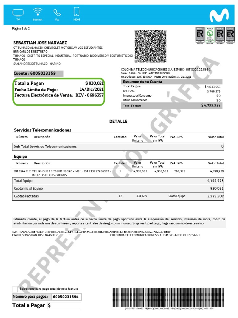 Factura Movistar | PDF | Colombia | Factura