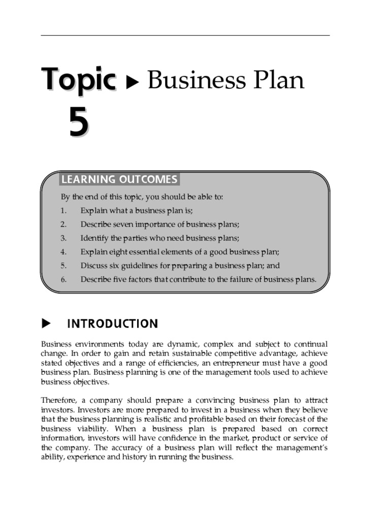 Topic Business Plan | PDF | Business Plan | Entrepreneurship
