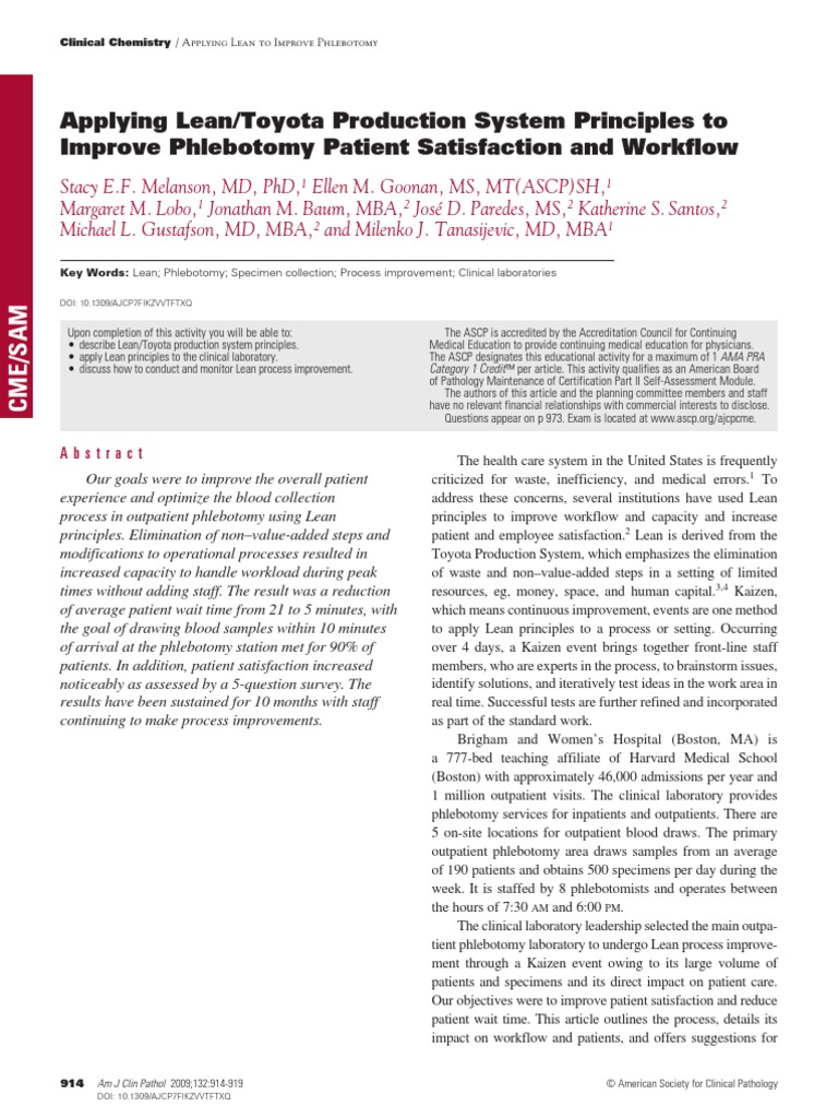 Applying Lean/Toyota Production System Principles To Improve Phlebotomy ...