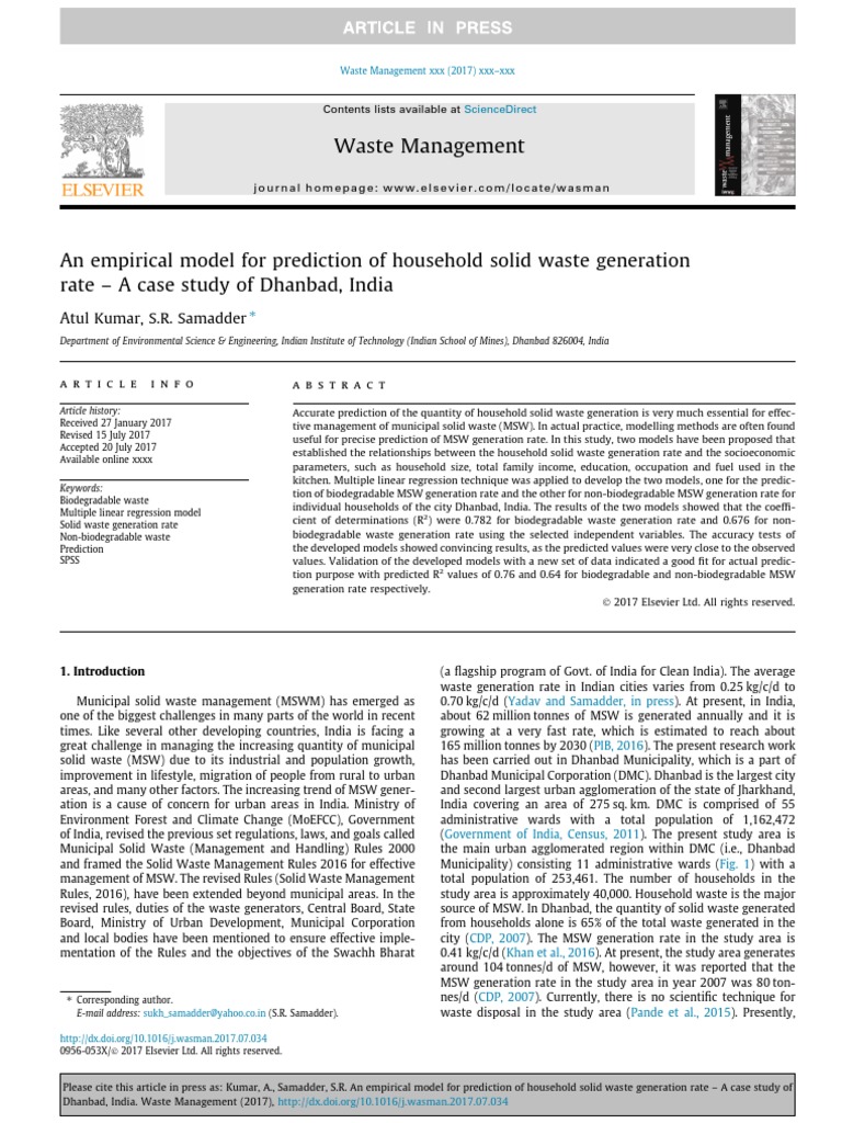 (2017) An Empirical Model For Prediction of Household Solid Waste ...
