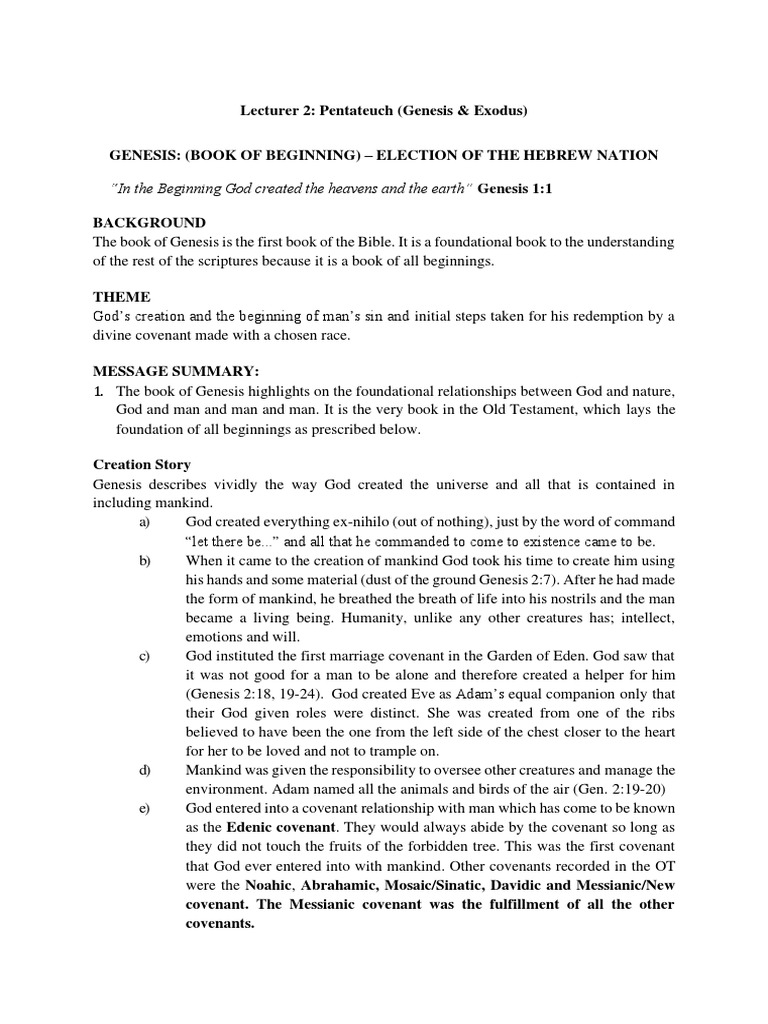 Lecture 2-Genesis-Exodus | PDF | Book Of Genesis | Book Of Exodus