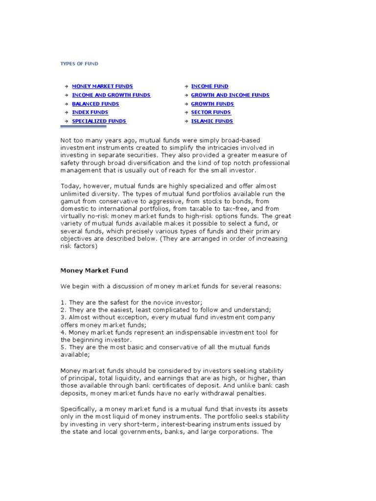 Types of Mutual Funds Explained | PDF