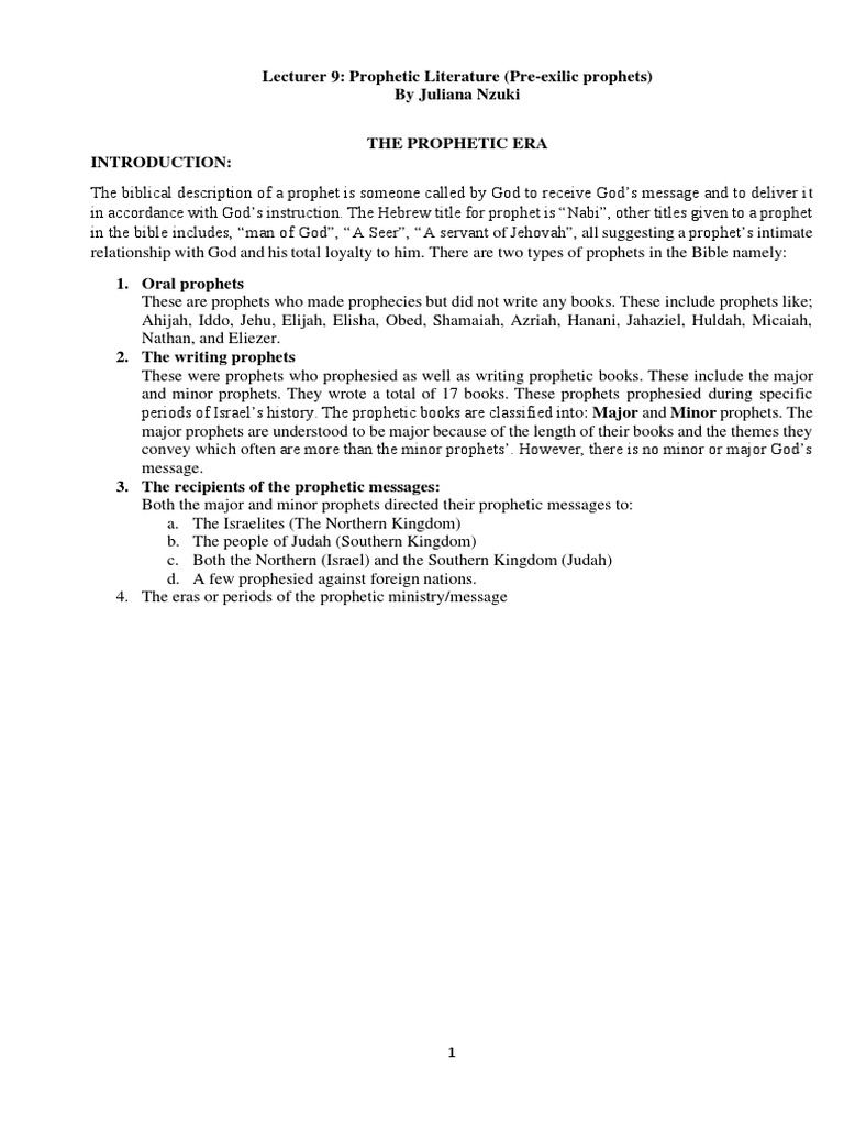 Lecturer 9 Pre-Exilic Prophets | PDF | Babylonian Captivity | Nevi'im