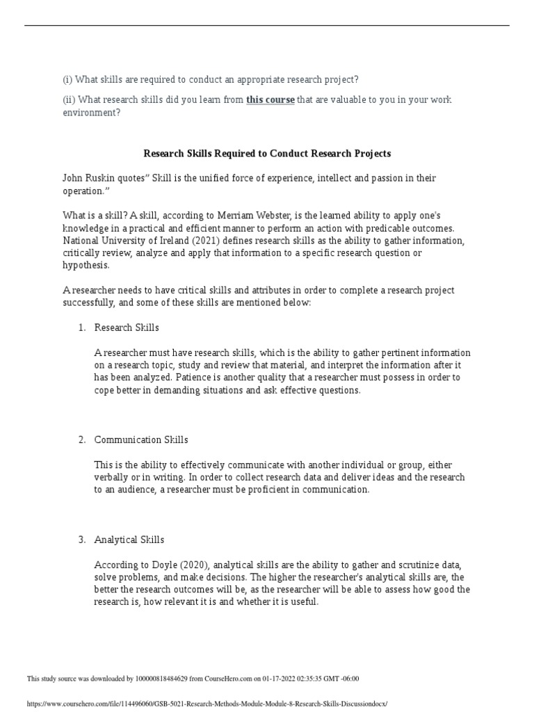GSB 5021 Research Methods Module Module 8 Research Skills Discussion ...
