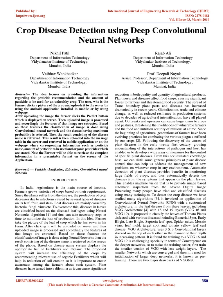 Crop Disease Detection Using Deep Convolutional Neural Networks Pdf