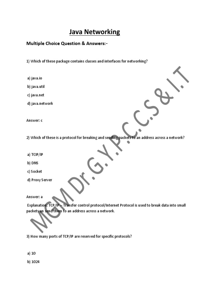 Java Networking: Multiple Choice Question & Answers | PDF | Hypertext ...