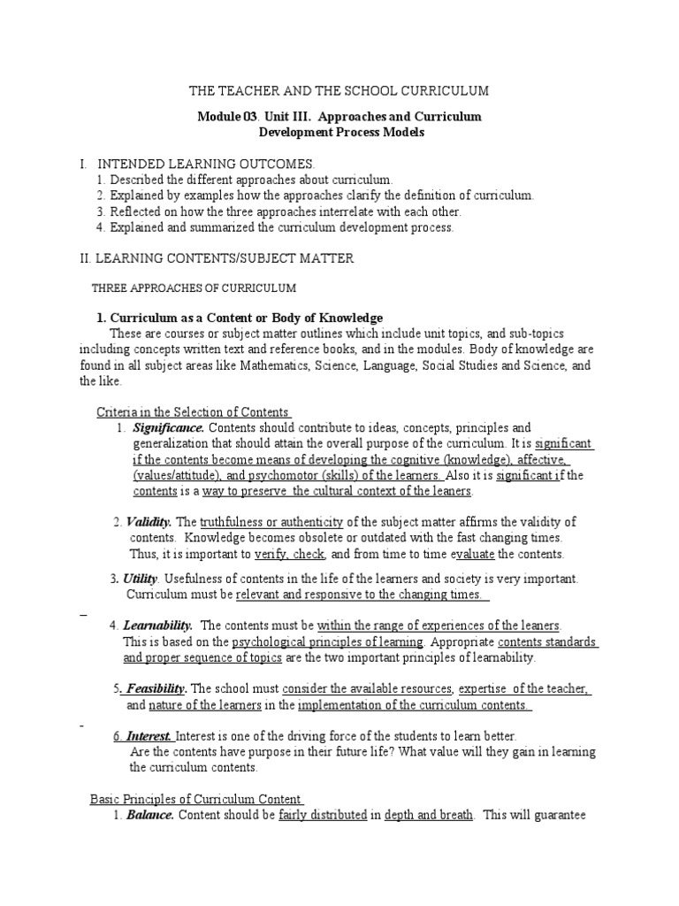 MODULE 03. Approaches and Curriculum Development Process and Models ...