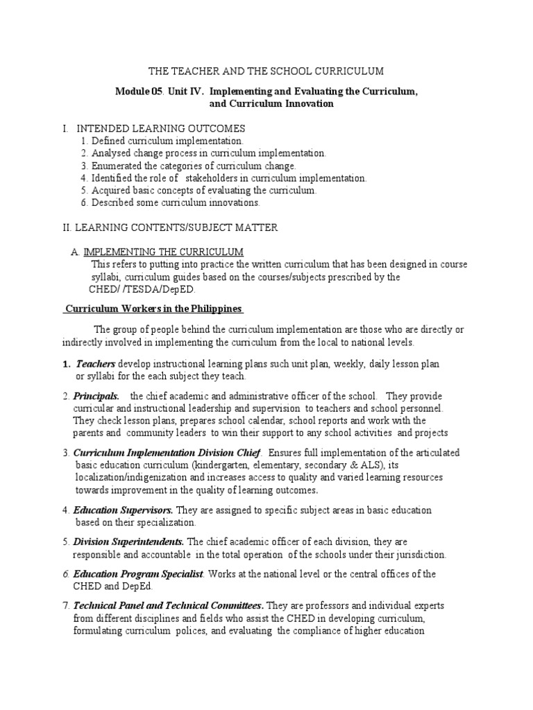 Curriculum Implementation and Evaluation | PDF | Curriculum | Evaluation