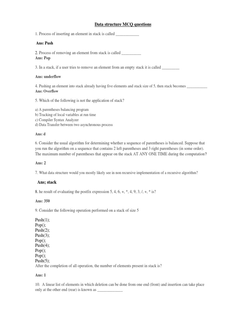 Data Structure MCQ Question | PDF | Queue (Abstract Data Type) | Time ...
