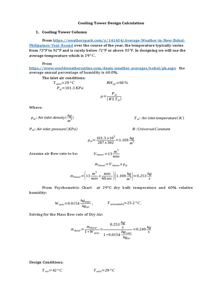Cooling Tower Design Calculation | PDF | Humidity | Density