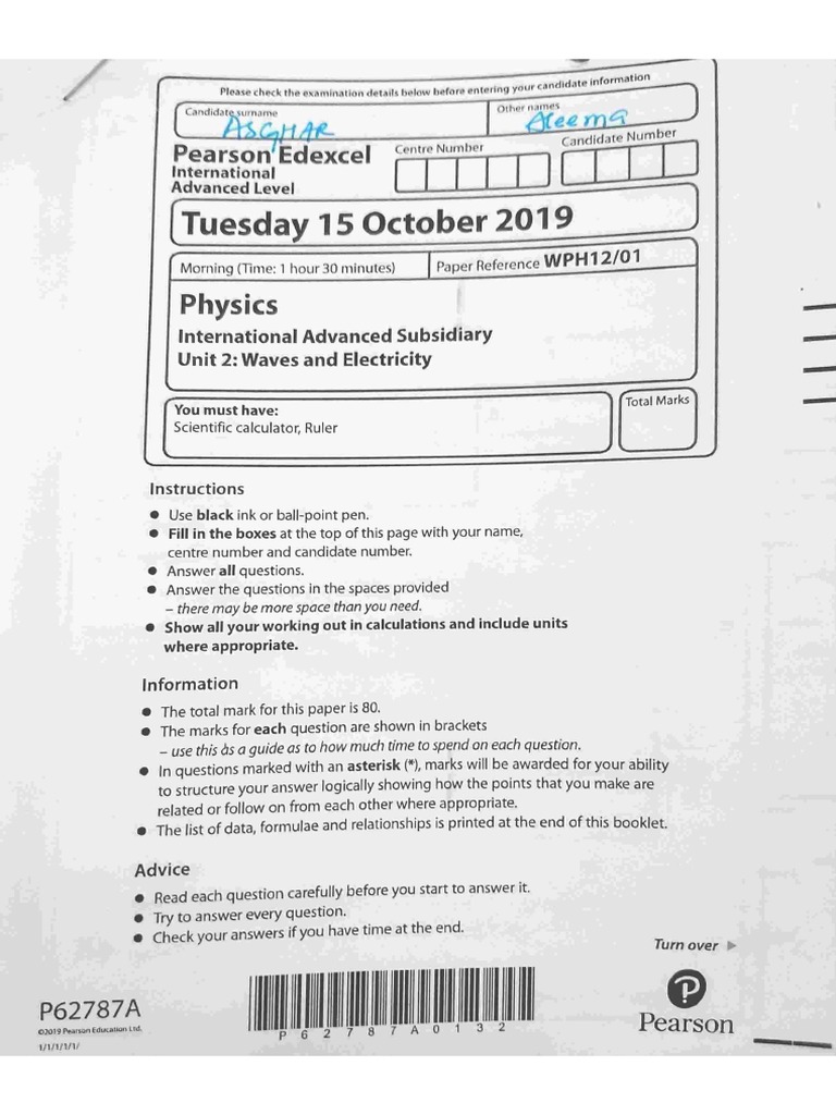 Physics Unit 2 Oct 2019 | PDF