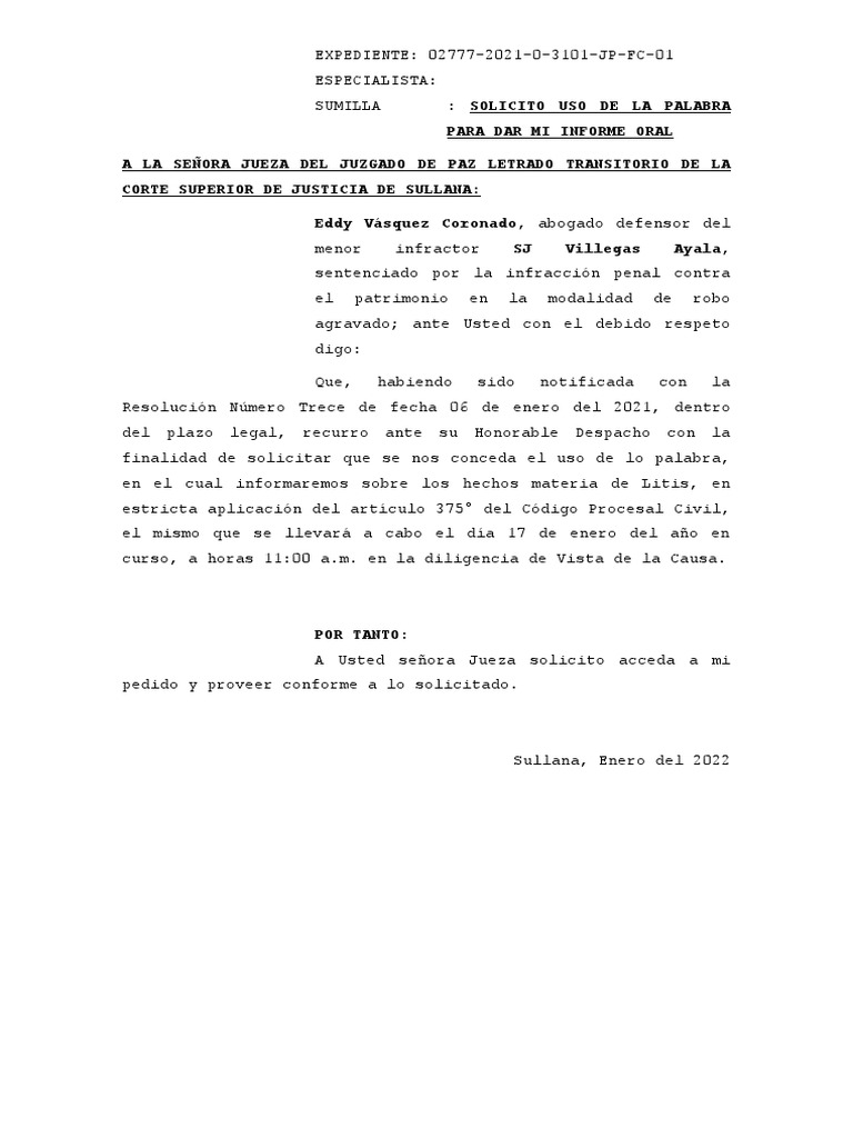 Solicito Uso de La Palabra | PDF