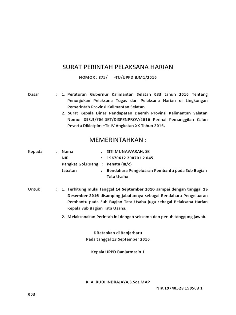 Surat Perintah Pelaksana Harian | PDF