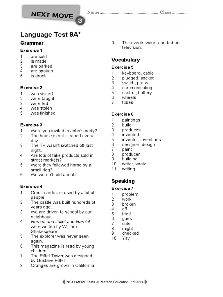 Language Test 9A : Tests Answer Key | PDF