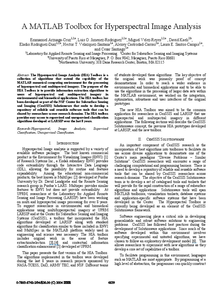 A Matlab Toolbox For Hyperspectral Image Pdf Matlab Statistical Classification 2043