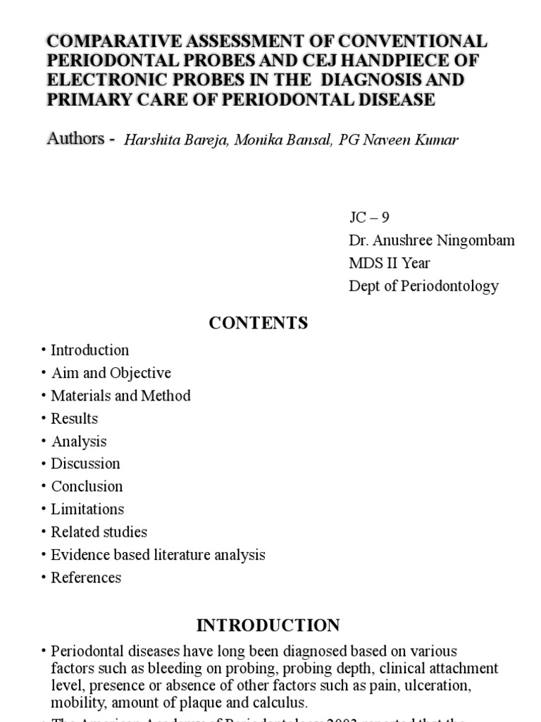 Comparative Assessment of Conventional Periodontal Probes and Cej | PDF ...