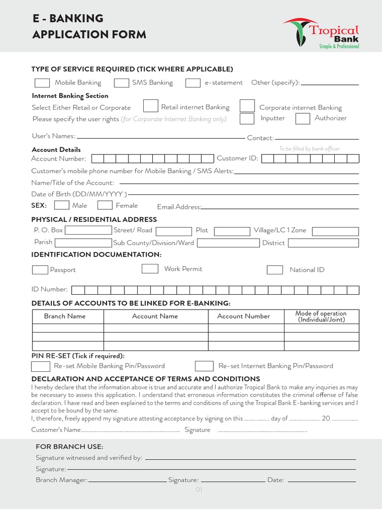 E - Banking Application Form: Internet Banking Section (For Corporate ...