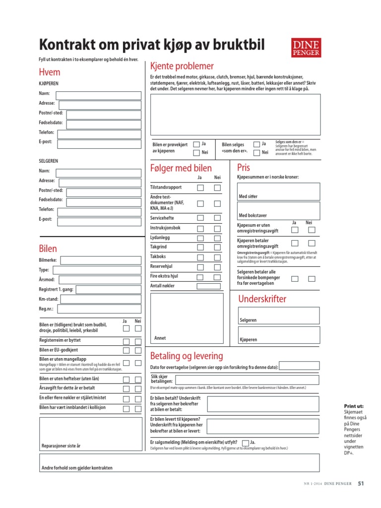 Bruktbilkontrakt | PDF