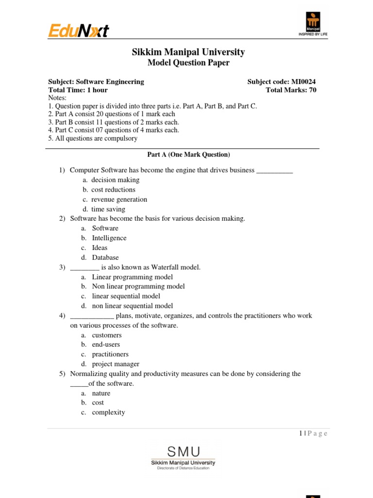 MI0024 Software Engineering-Model Question Paper | PDF | Specification ...