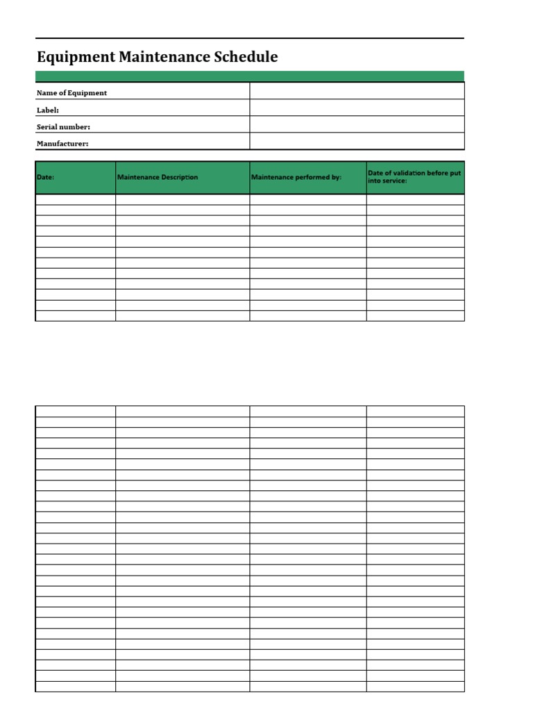 Equipment Maintenance Schedule Template Excel | PDF | Finance & Money ...