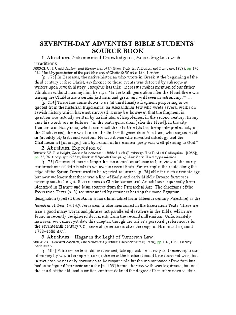 Seventh-Day Adventist Bible Students' Source Book: 1. Abraham ...