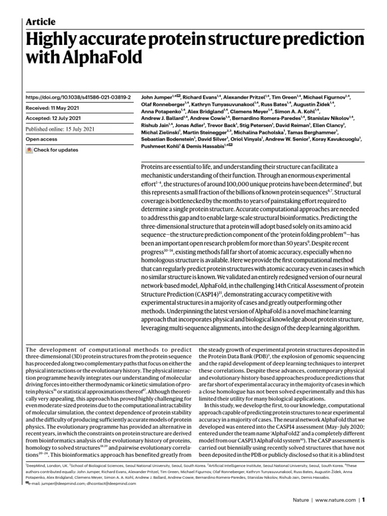 Highly Accurate Protein Structure Prediction With Alphafold: Article ...