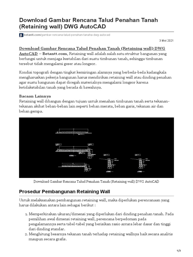 Rencana Talud Penahan Tanah DWG AutoCAD | PDF | Teknologi & Rekayasa