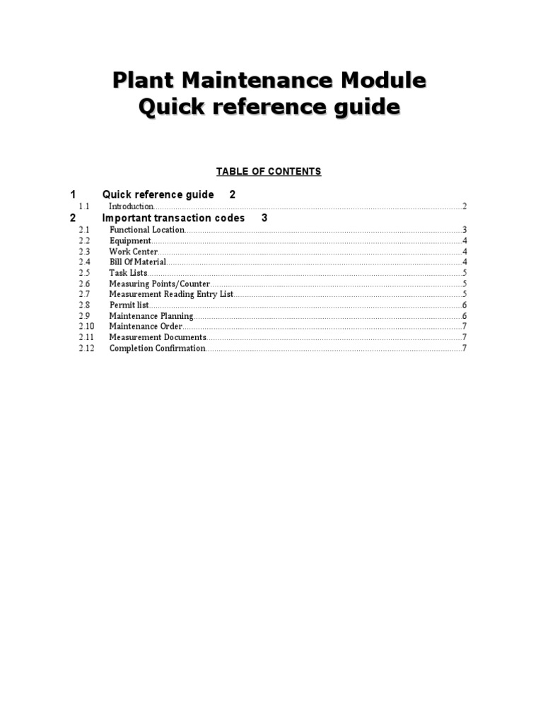 Plant Maintenance Module Quick Reference Guide | PDF | Software ...
