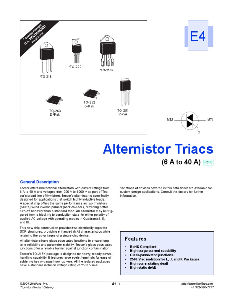 Datasheet Triac Q6016RH4 | PDF | Electrical Engineering | Electricity