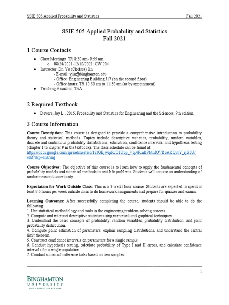 SSIE 505 Syllabus Spring 2021 | PDF | Statistics | Academic Dishonesty
