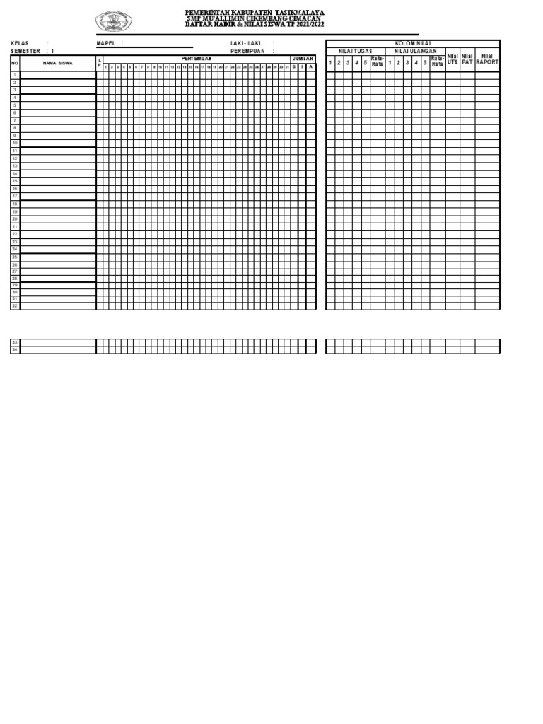 Daftar Nilai Guru Mapel Terbaru 1 Pdf