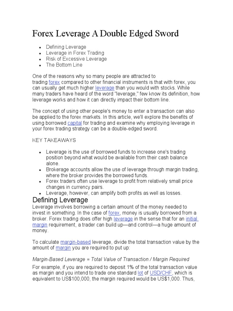 Forex Leverage A Double Edged Sword | PDF | Margin (Finance) | Leverage (Finance)