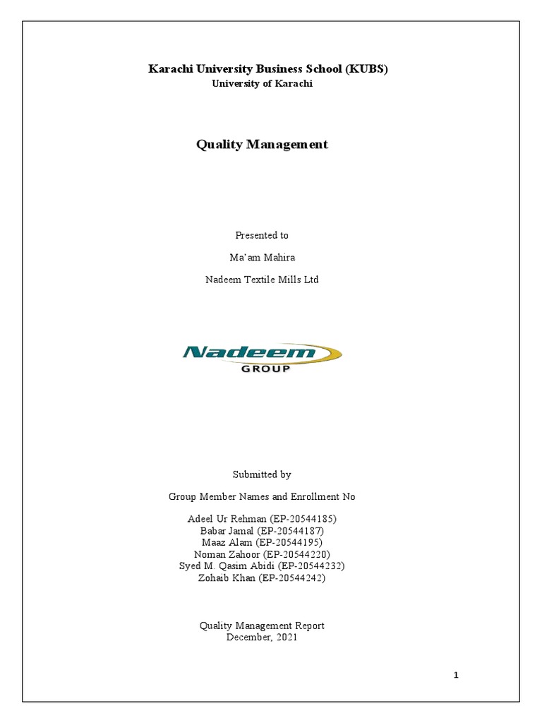 Quality Management in Nadeem Textile Mills | PDF | Cotton | Business
