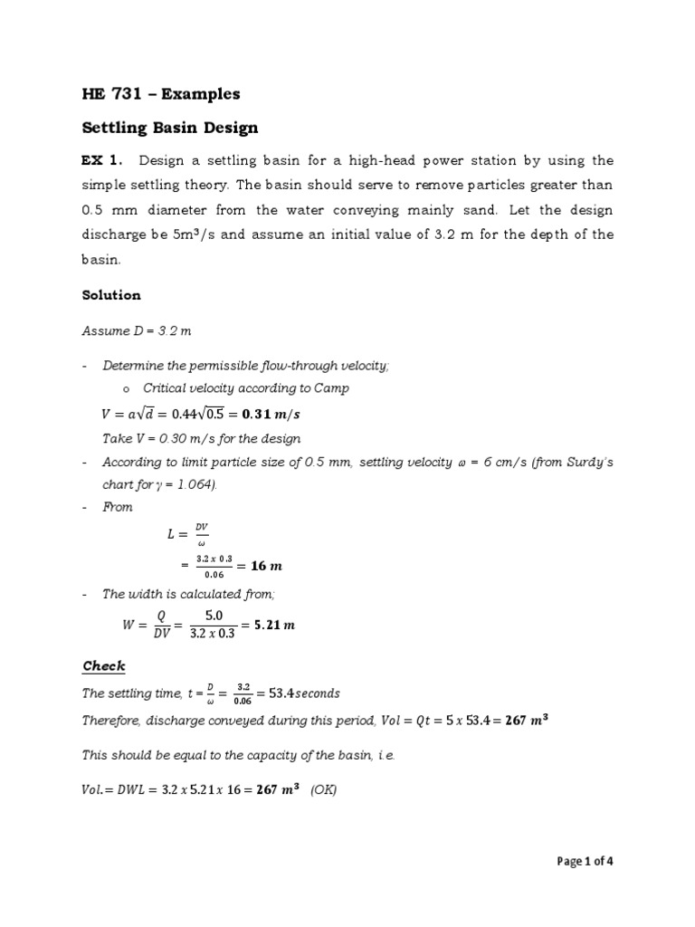 Settling Basin Design Solutions | PDF | Applied And Interdisciplinary ...
