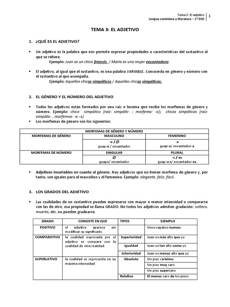 Comprendiendo el Adjetivo en Español | PDF | Adjetivo | Género gramatical